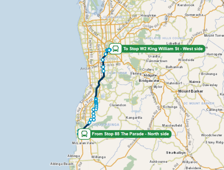 Adelaide Bus Route No: T722 (TransitLink bus services) runs from ...