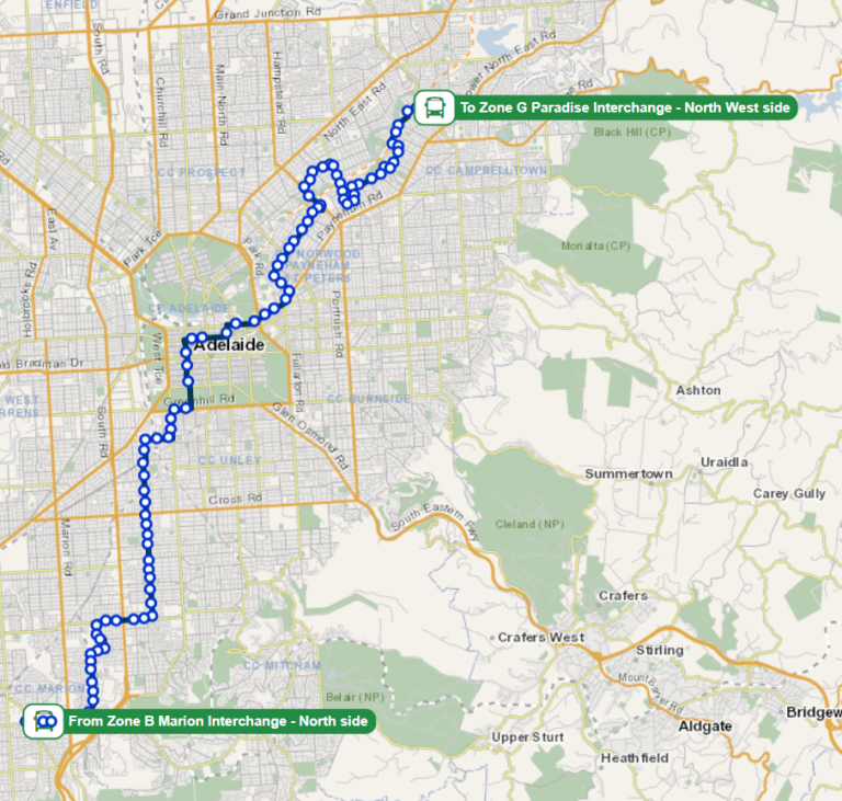Adelaide Bus Route No: W90 (Through-City routes) runs from Marion ...