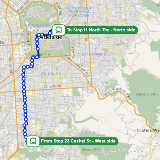 Adelaide Bus Route No: 197X (City Routes(Southern Routes)) runs from ...