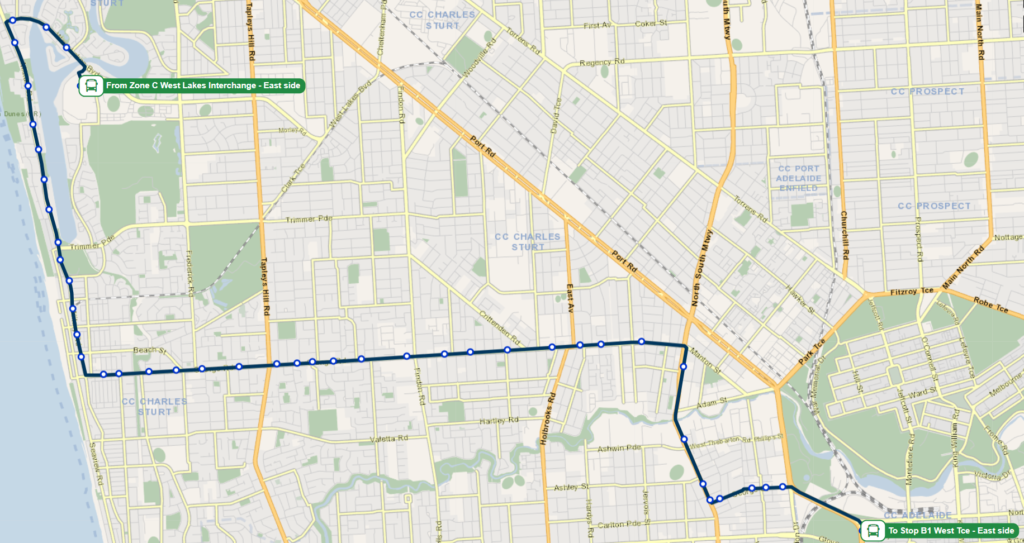 Adelaide Bus Route No: 112 (Through-City routes) runs from West Lakes ...