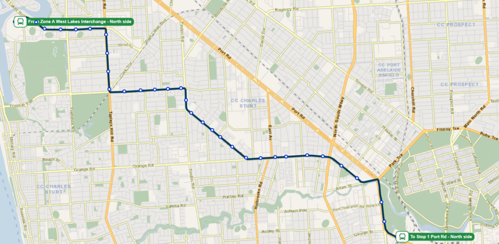 Adelaide Bus Route No: 115 (City Buses(Western Routes)) runs from West ...