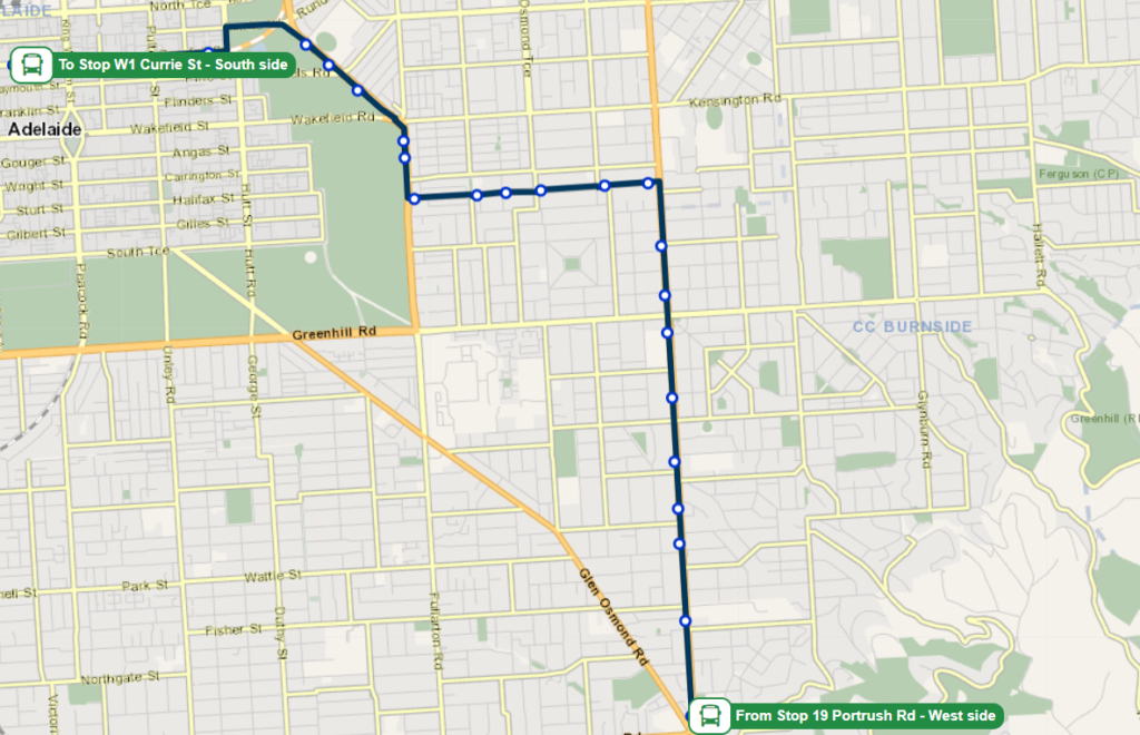 Adelaide Bus Route No: 144 (Eastern Routes) runs from Glen Osmond to ...