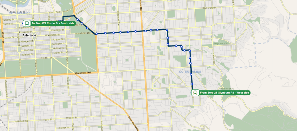 Adelaide Bus Route No: 142 (Eastern Routes) runs from Burnside to ...