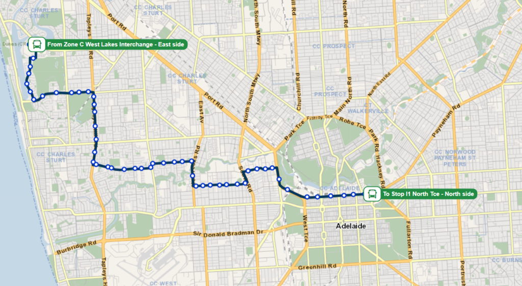 Adelaide Bus Route No: 288 (City Buses(Western Routes)) runs from West ...