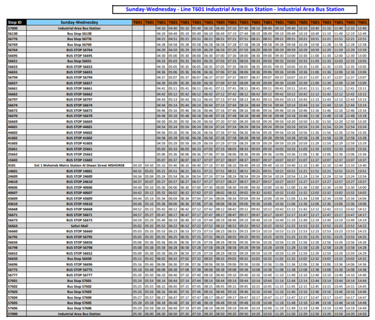 Mowasalat Bus Route / Line T601: From Industrial Area Bus Station Qatar ...