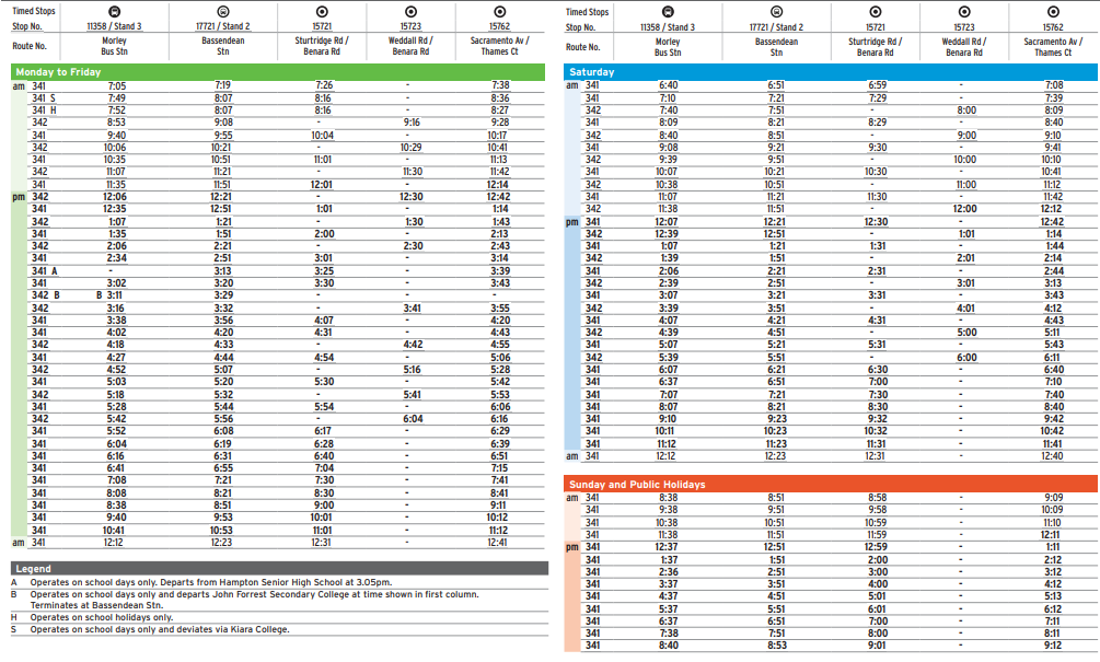 Transperth Transit Bus Route 342: From Morley Bus Stn – Beechboro (Vice ...