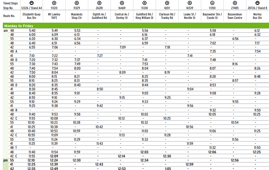 Transperth Bus Route 42 From Perth – Maylands Australia Timetables ...