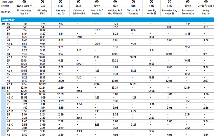 Transperth Bus Route 42 From Perth – Maylands Australia Timetables ...