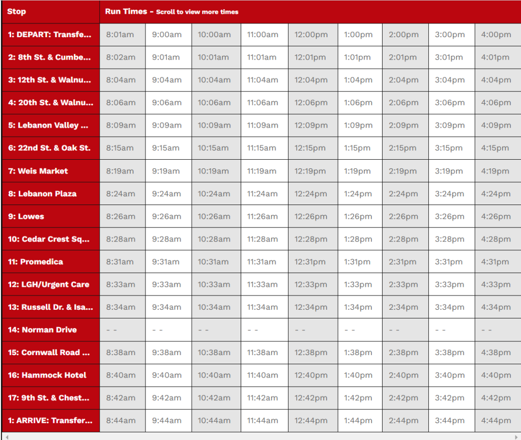 Lebanon Transit Bus Route / RUTA 1: From Transfer Station lebanon ...