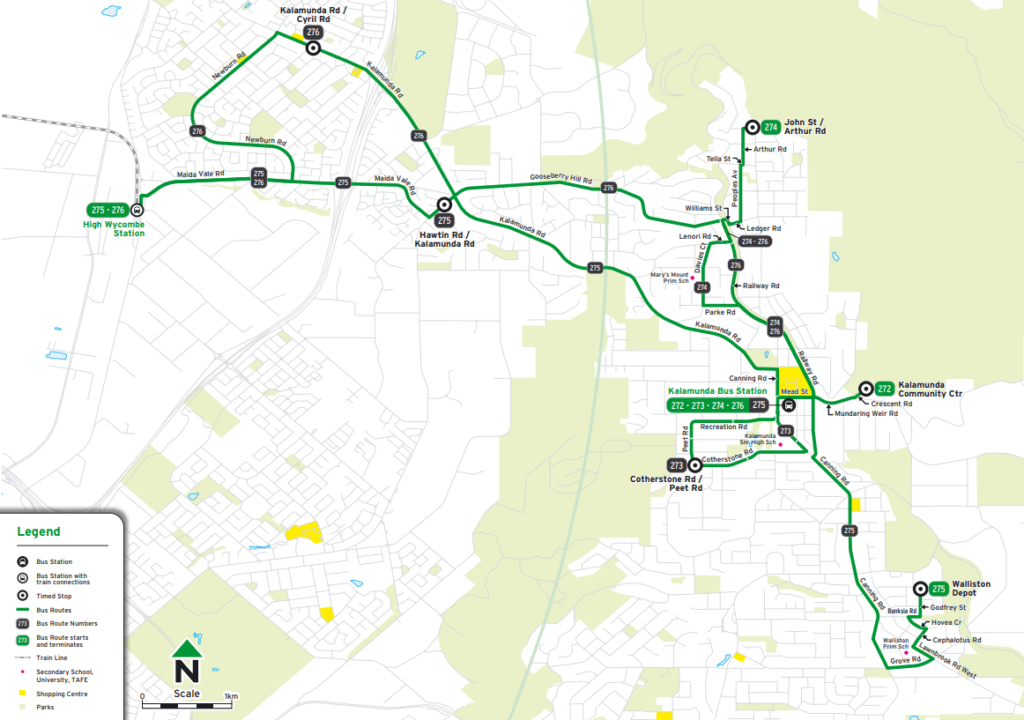 Transperth Bus Route 276 From Kalamunda Bus Stn - High Wycombe Stn ...
