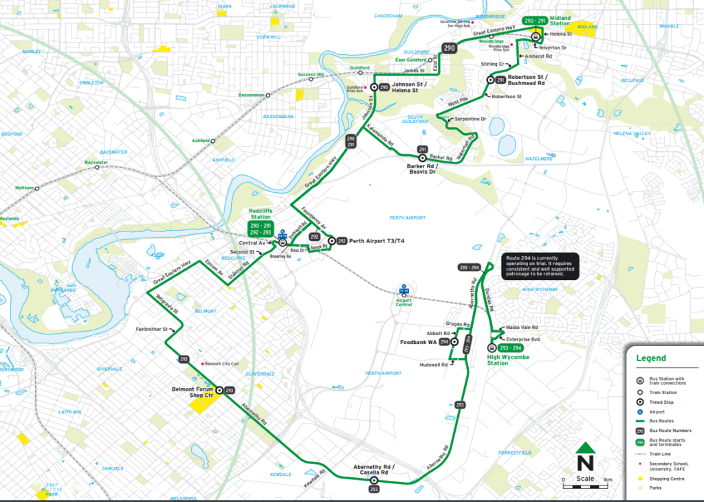 Transperth Bus Route 290 From Redcliffe Stn - Midland Stn Australia ...