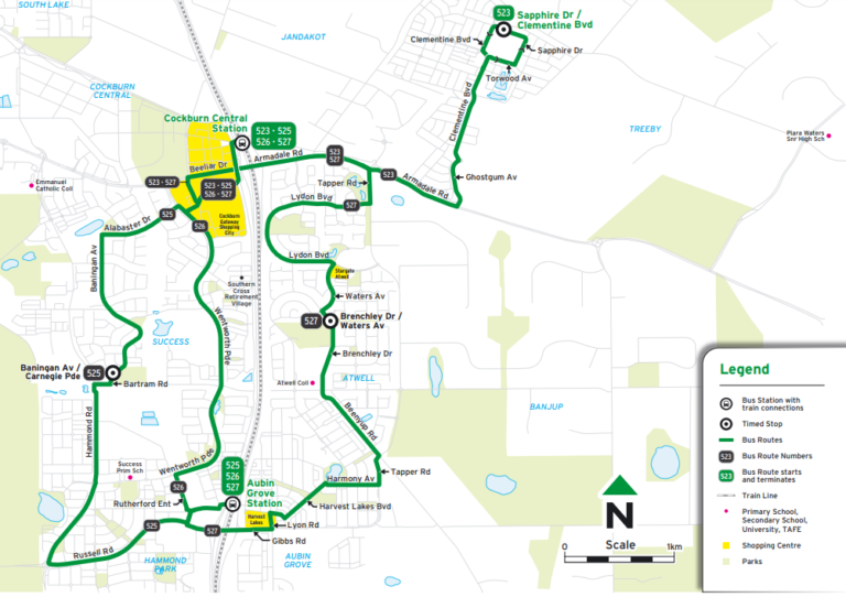 Transperth Bus Route 525 From Cockburn Central Stn - Aubin Grove Stn ...