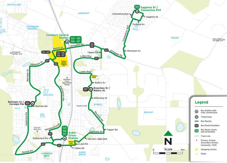 Transperth Bus Route 526 From Cockburn Central Stn - Aubin Grove Stn ...