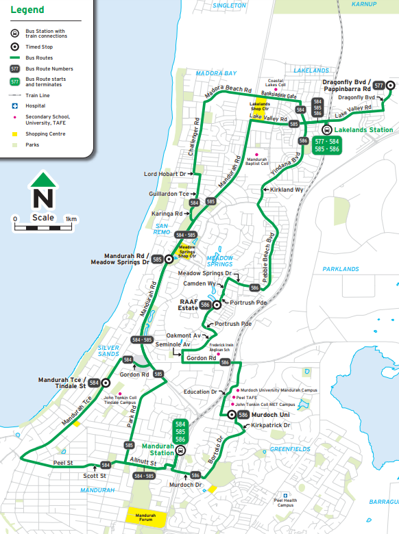 Transperth Bus Route 584 From Lakelands Stn – Mandurah Stn Australia ...