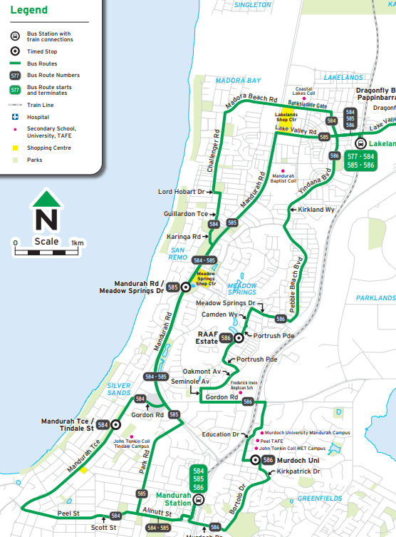 Transperth Bus Route 586 From Lakelands Stn Mandurah Stn Australia