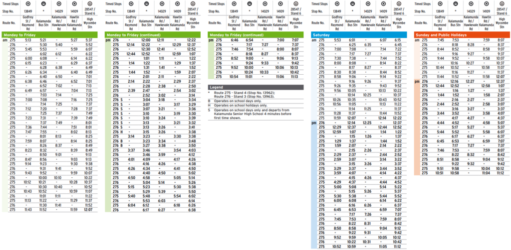 Transperth Bus Route 276 From Kalamunda Bus Stn - High Wycombe Stn ...