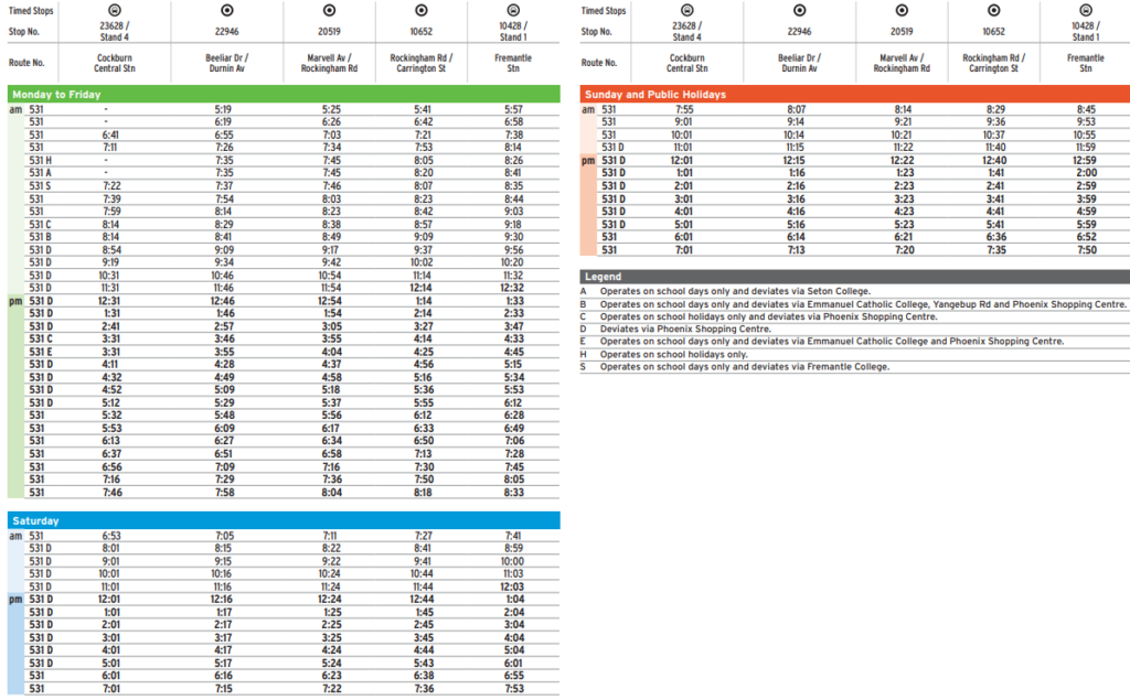 Transperth Bus Route 531 From Cockburn Central Stn - Fremantle Stn ...