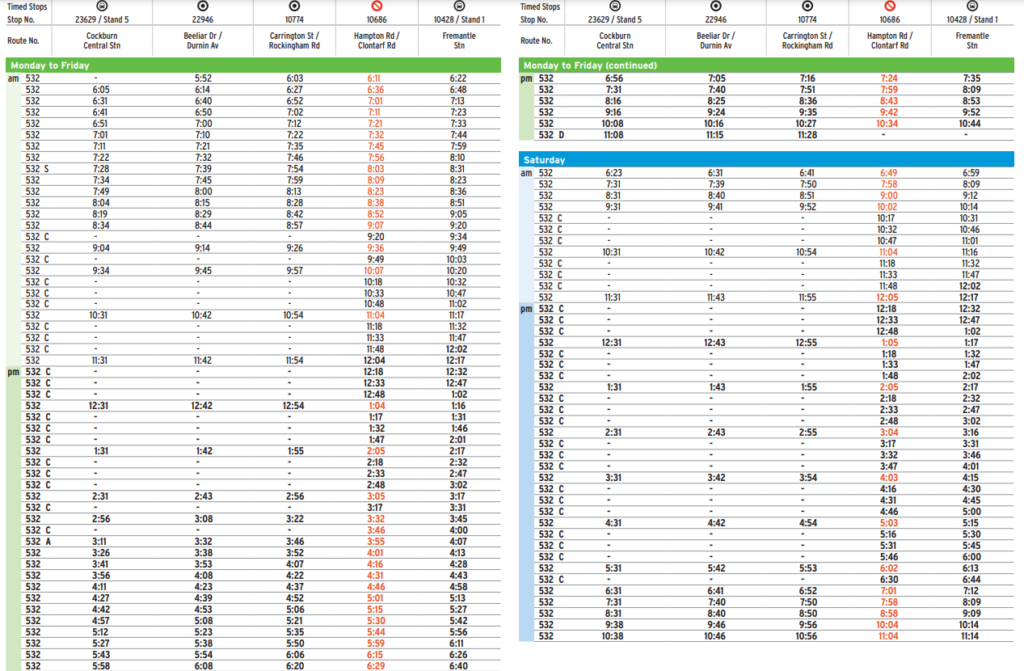 Transperth Bus Route 532 From Cockburn Central Stn - Fremantle Stn ...
