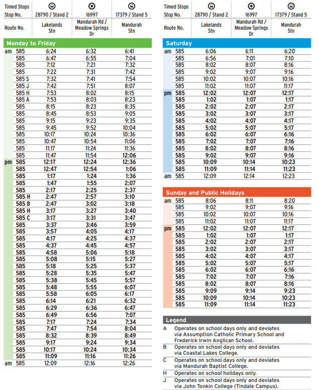 Transperth Bus Route 585 From Lakelands Stn – Mandurah Stn Australia ...