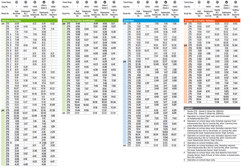 Transperth Bus Route 276 From Kalamunda Bus Stn - High Wycombe Stn ...