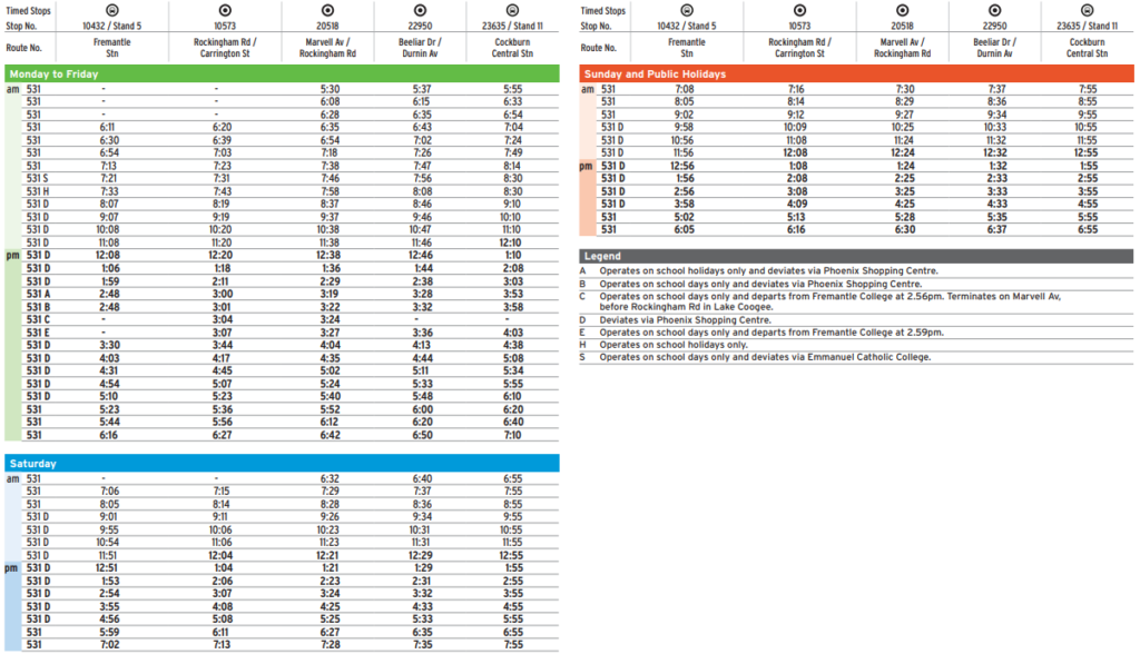 Transperth Bus Route 531 From Cockburn Central Stn - Fremantle Stn ...