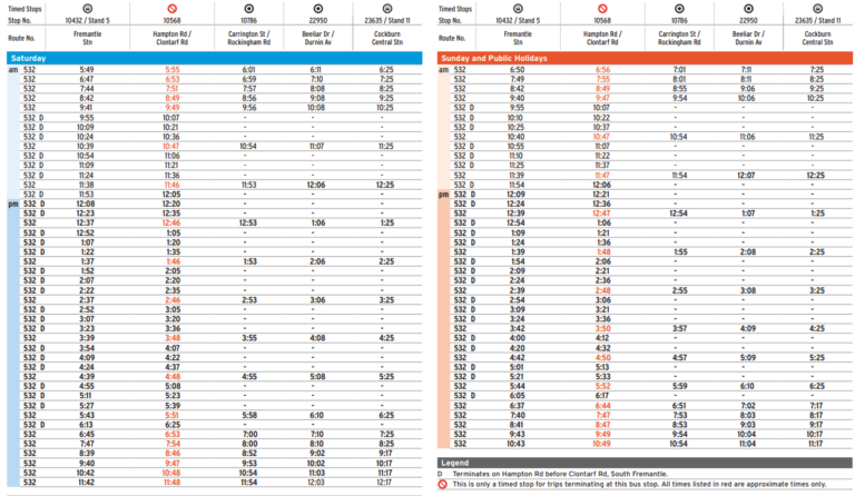 Transperth Bus Route 532 From Cockburn Central Stn - Fremantle Stn ...