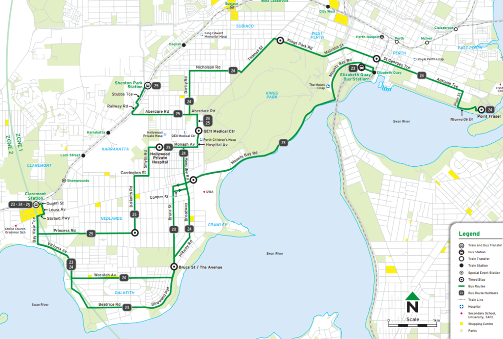 Transperth Bus Route 23 From Perth - Claremont Stn Timetables, Route ...