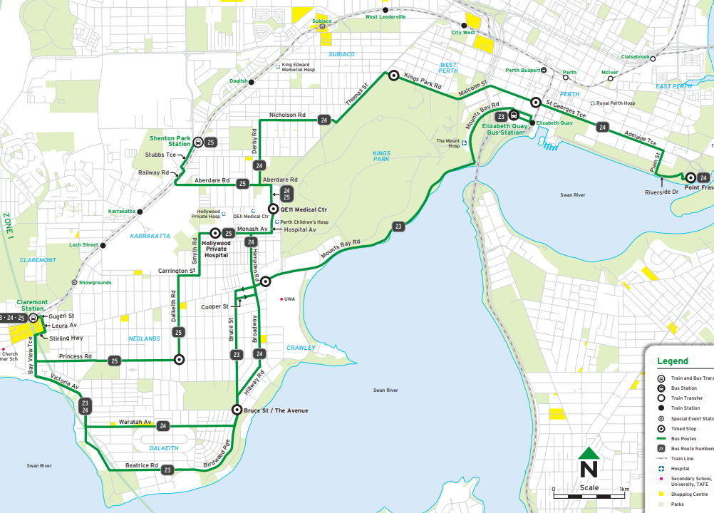 Transperth Bus Route 25 From Shenton Park Stn – Claremont Stn ...