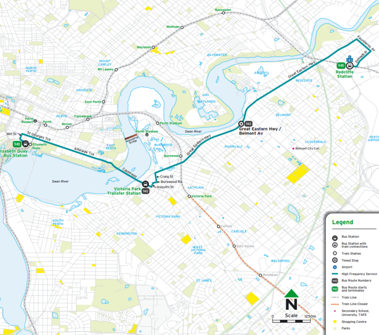 Transperth Bus Route 940 From Perth - Redcliffe Stn Timetables, Route ...