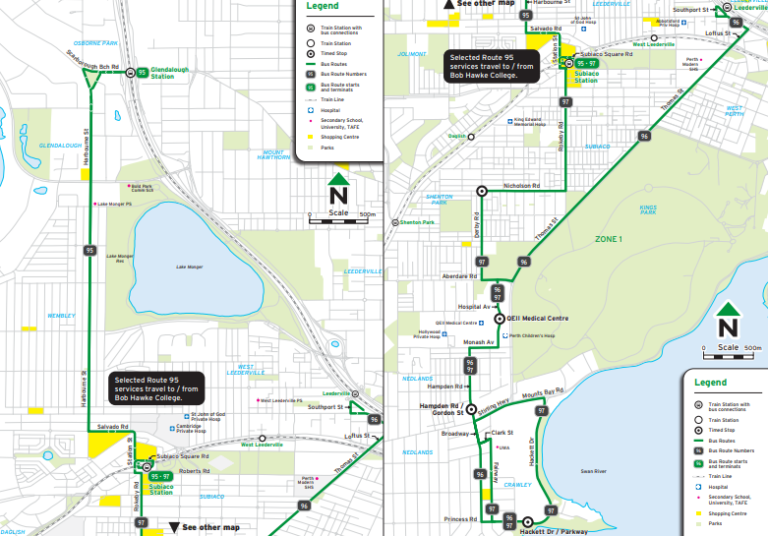 Transperth Bus Route 95 From Glendalough Stn - Subiaco Stn Timetables ...