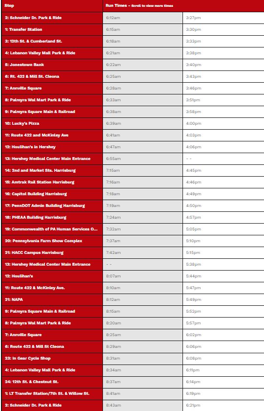 Lebanon Transit (Express) Bus Route: Harrisburg Commute King Express A ...