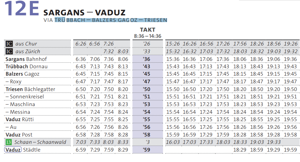 Liechtenstein Bus (LIEmobil) Route No: 12E from Sargans – Vaduz ...