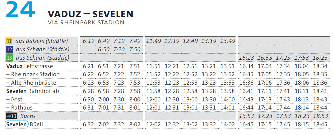 Liechtenstein Bus (LIEmobil) Route No: 24 from Vaduz to Sevelen ...