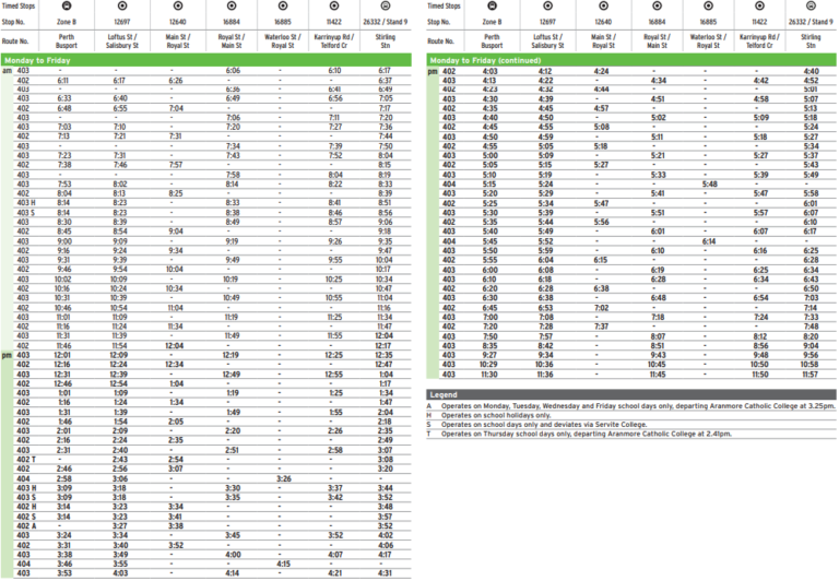 Transperth Bus Route 403 From Perth - Stirling Stn Timetables, Route ...