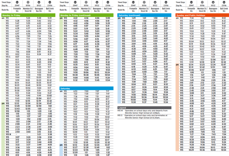 Transperth Bus Route 915 From Fremantle Stn - Bull Creek Stn Timetables ...