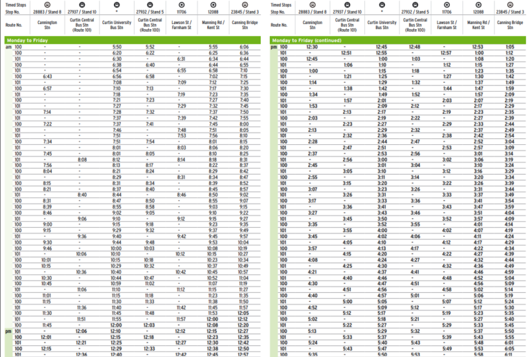 Transperth Bus Route 101 From Canning Bridge Stn - Curtin Central Bus ...