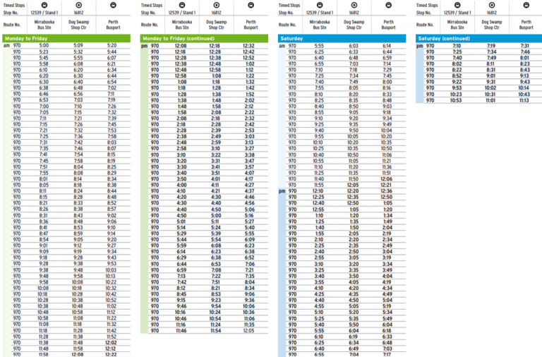 Transperth Bus Route 970 From Perth - Mirrabooka Bus Stn Timetables ...