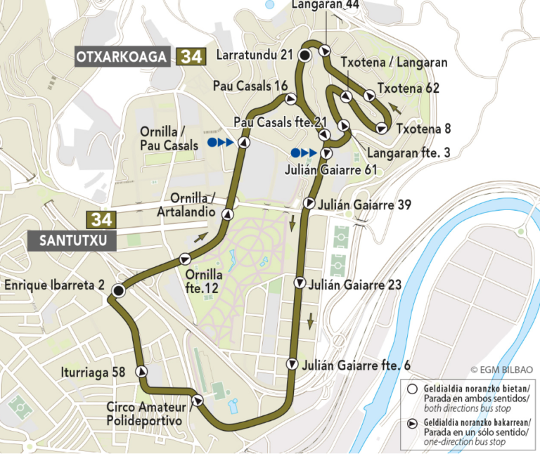 Bilbo bus Line no: 34 From Otxarkoaga-Santutxu in Spain Timetables ...