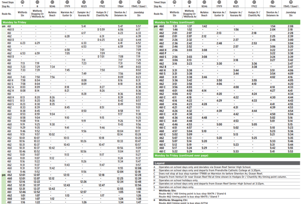 Transperth Bus Route 462 From Joondalup Stn to Whitfords Stn Timetables ...