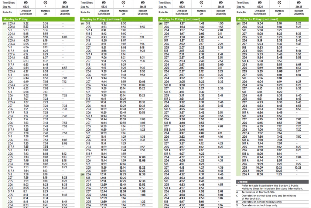 Transperth Bus Route 517 From Canning Vale to Murdoch Stn Timetables ...