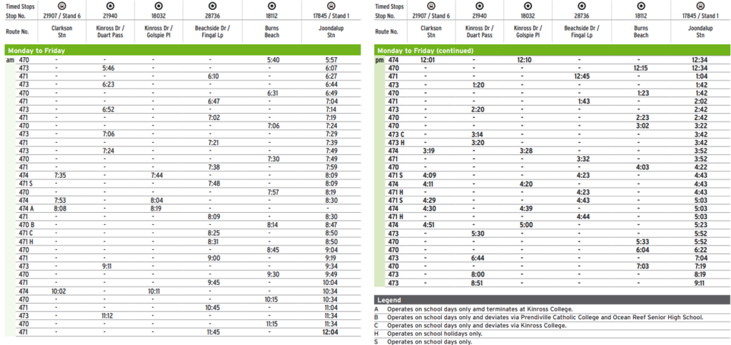 Transperth Bus Route 471 From Joondalup to Burns Beach Timetables ...