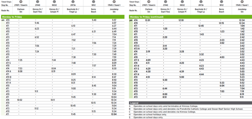 Transperth Bus Route 473 From Joondalup Stn to Kinross Timetables ...