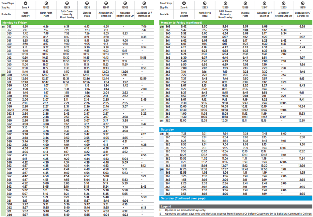 Transperth Bus Route 360: Perth to Alexander Heights Timetables, Route ...