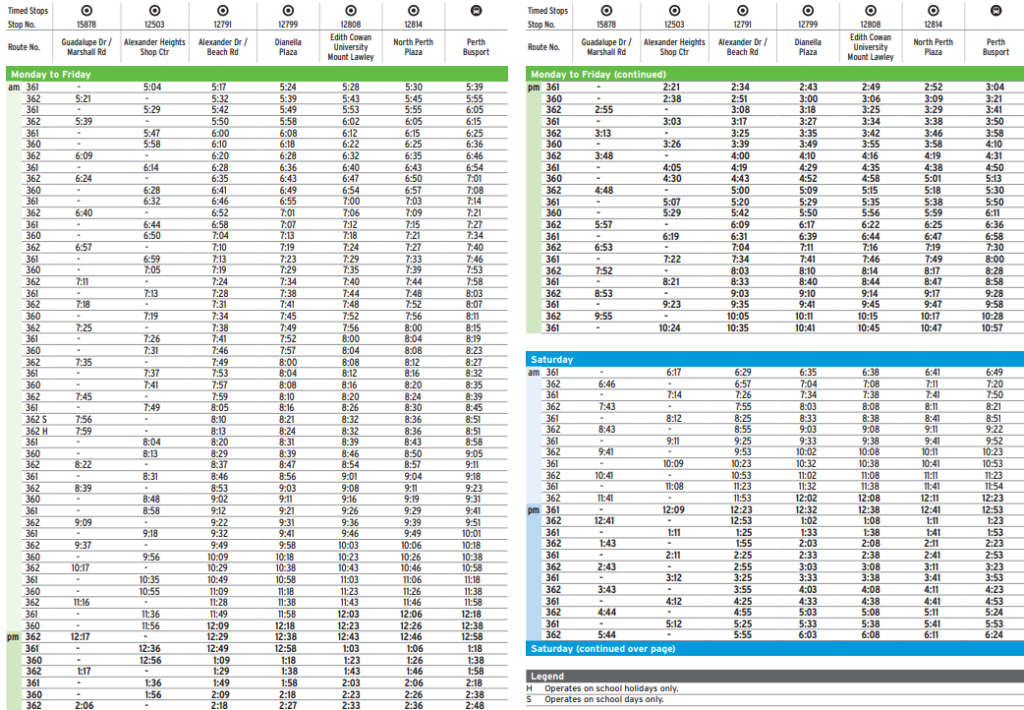 Transperth Bus Route 360: Perth to Alexander Heights Timetables, Route ...