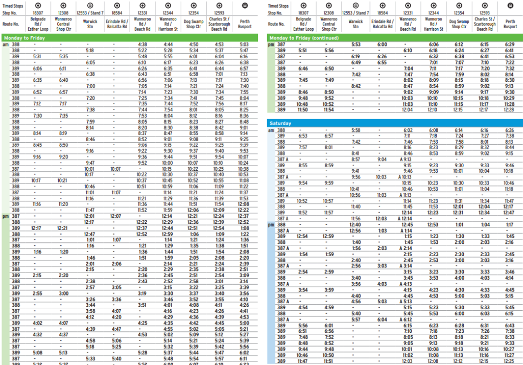 Transperth Bus Route 388: Perth to Warwick Stn Timetables, Route Maps ...