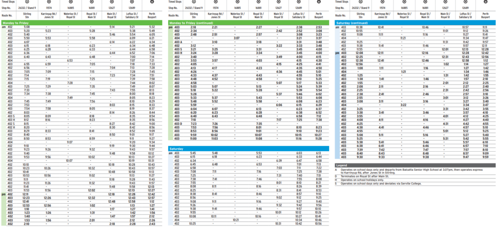 Transperth Bus Route 402: Perth to Stirling Stn Timetables, Route Maps ...