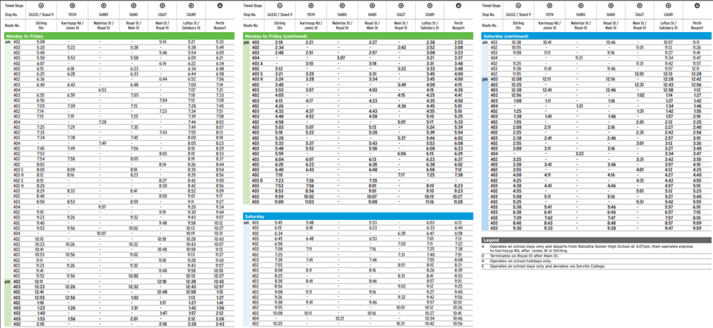 Transperth Bus Route 403: Perth to Stirling Stn Timetables, Route Maps ...