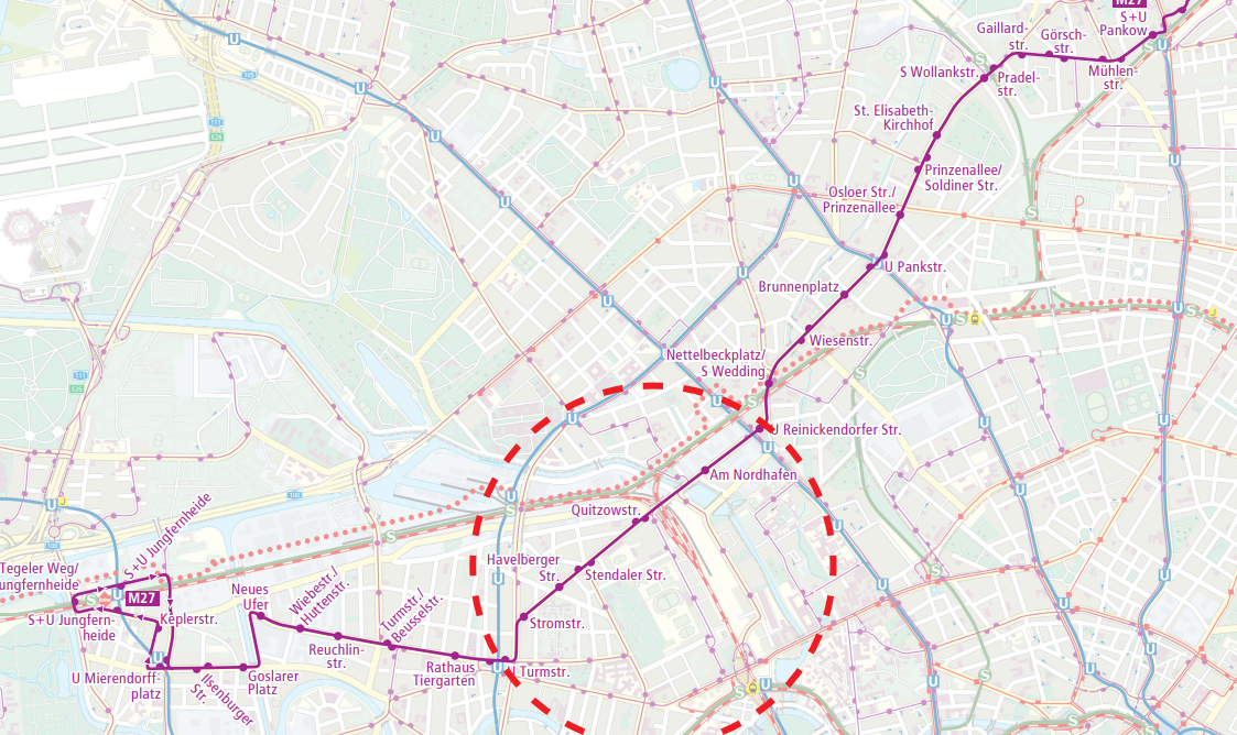 BVG bus M27 S+U Pankow-S+U Jungfernheide in Berlin Timetables, Route ...