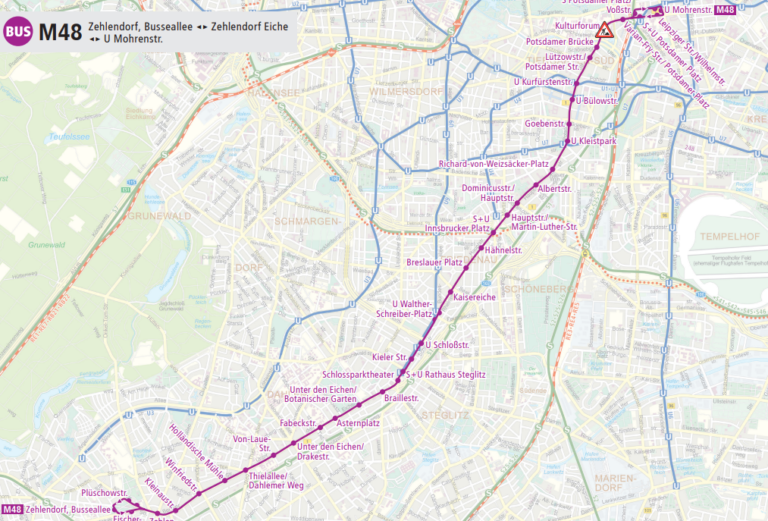 BVG bus M48 Zehlendorf, Bussealle-U Mohrenstrabe in Berlin Timetables ...