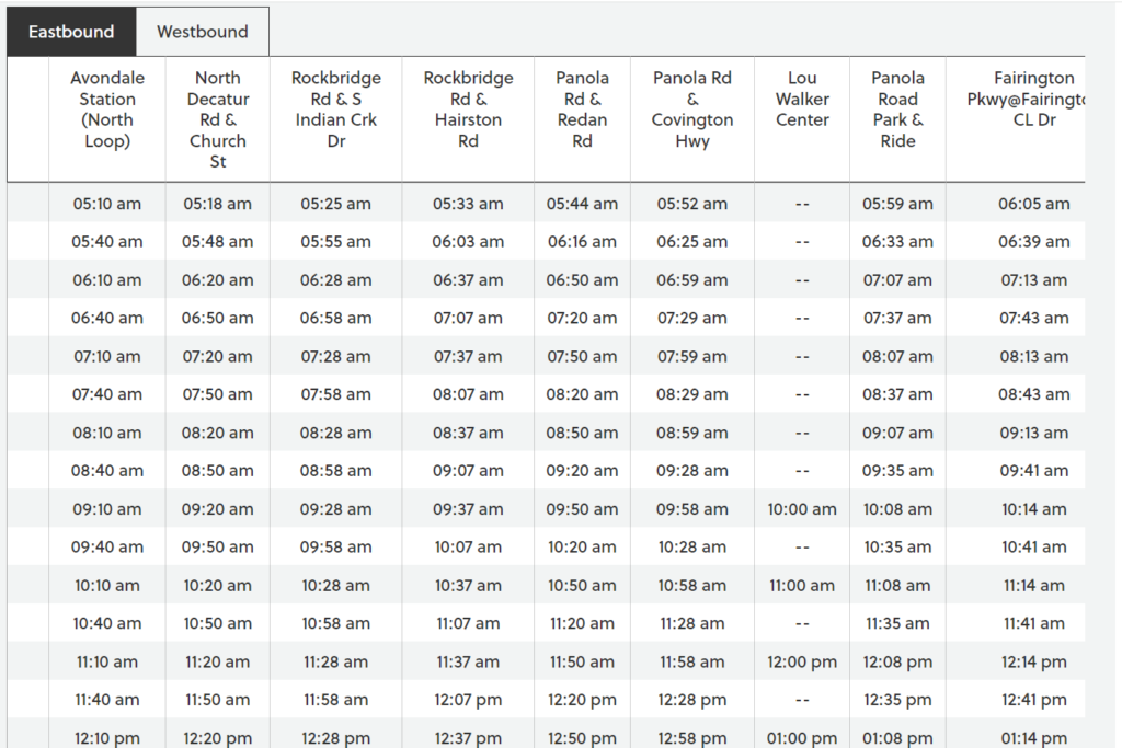 Marta bus Route no: 117 Rockbridge Road to Panola Road (Vice - Versa ...